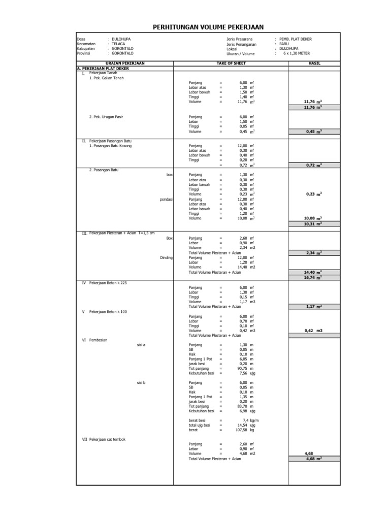 Perhitungan Volume Pekerjaan | PDF