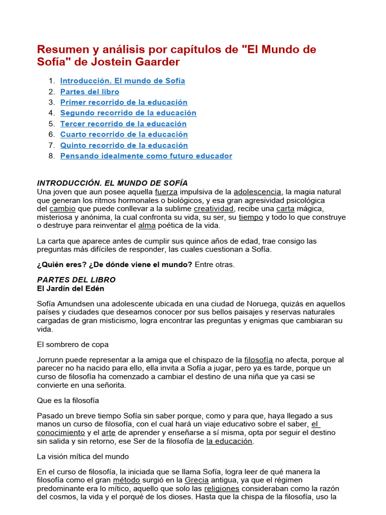 Resumen El Mundo de Sofia | PDF