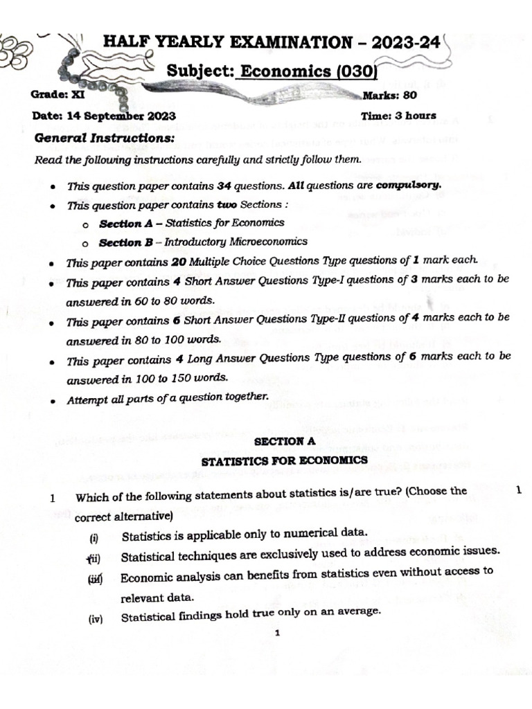 Question Paper Business Studies Class 11 | PDF