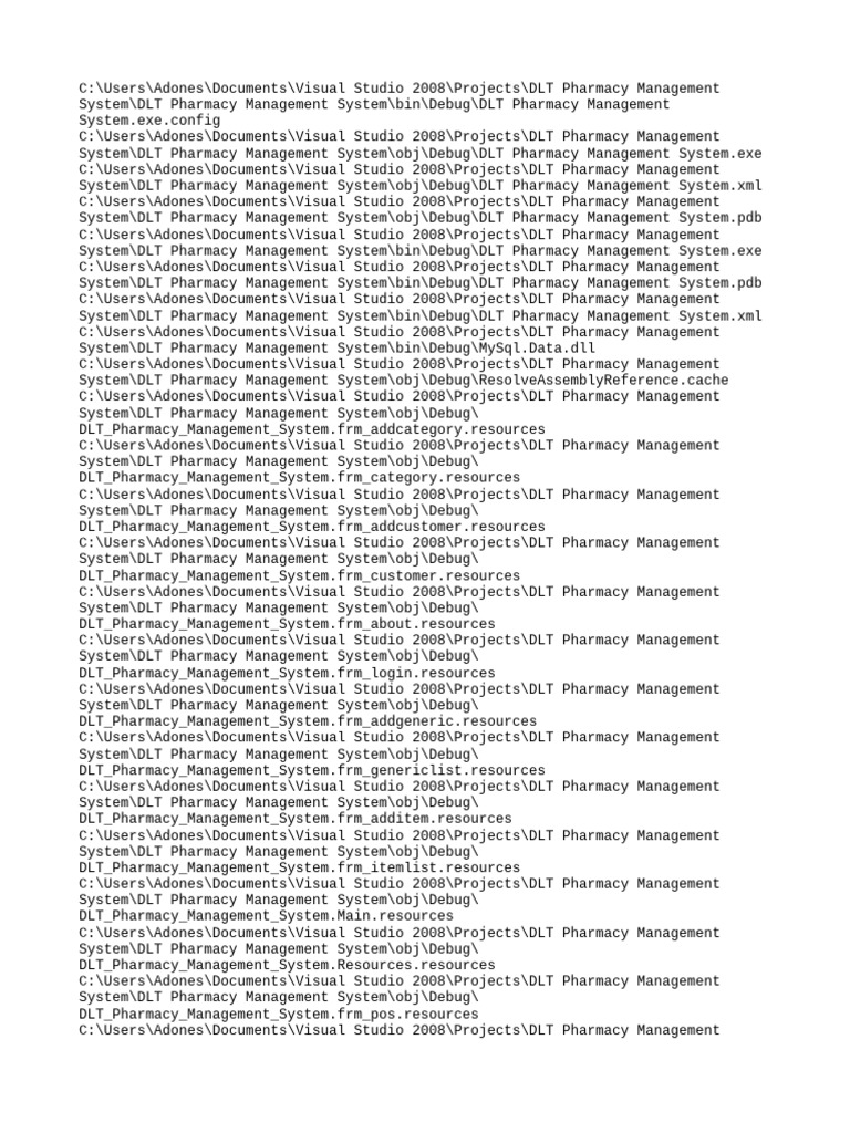 DLT Pharmacy Management System - vbproj.FileListAbsolute | PDF