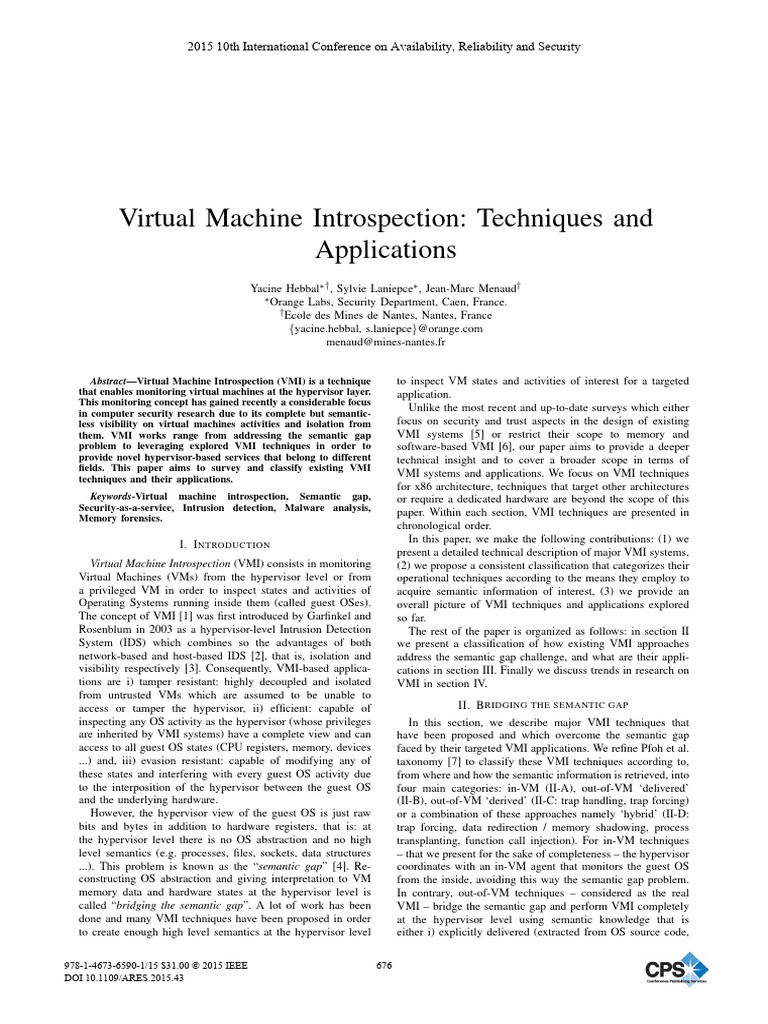 Virtual Machine Introspection: Techniques and Applications | PDF