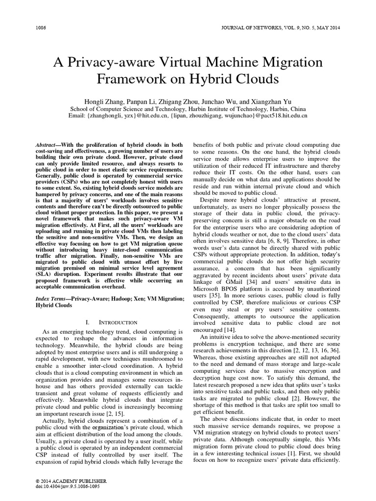 A Privacy-Aware Virtual Machine Migration Framework On Hybrid Clouds | PDF | Cloud Computing ...