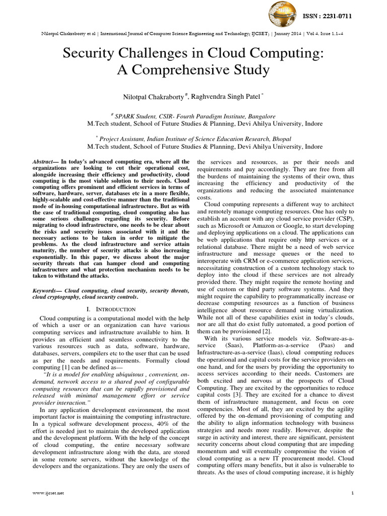 Security Challenges in Cloud Computing: A Comprehensive Study | PDF ...