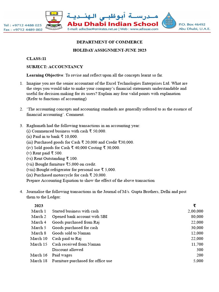 GR 11 Acc-Holiday Assignment-June 2023 | PDF