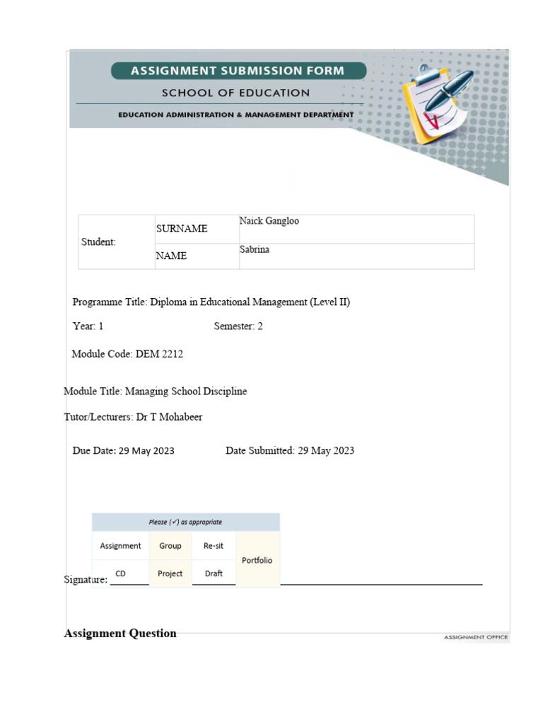 Assignment Discipline | Download Free PDF | Disciplines | Teachers