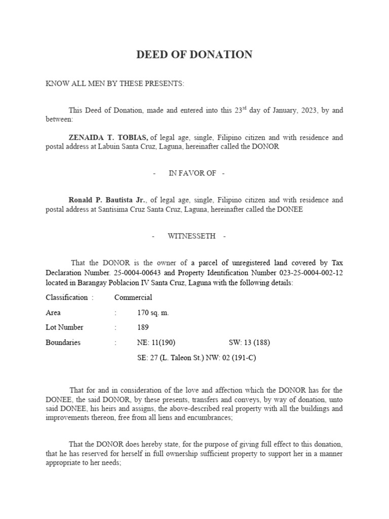 Deed of Donation | PDF | Land Law | Civil Law (Common Law)