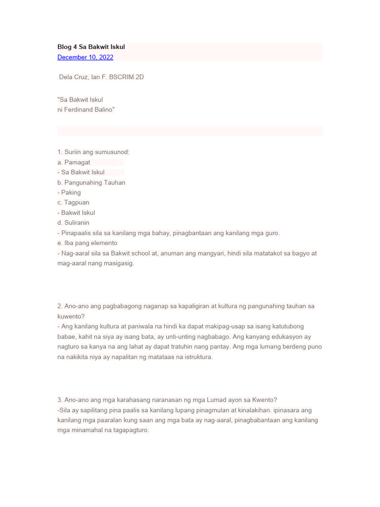 Blog 4 Sa Bakwit Iskul | PDF