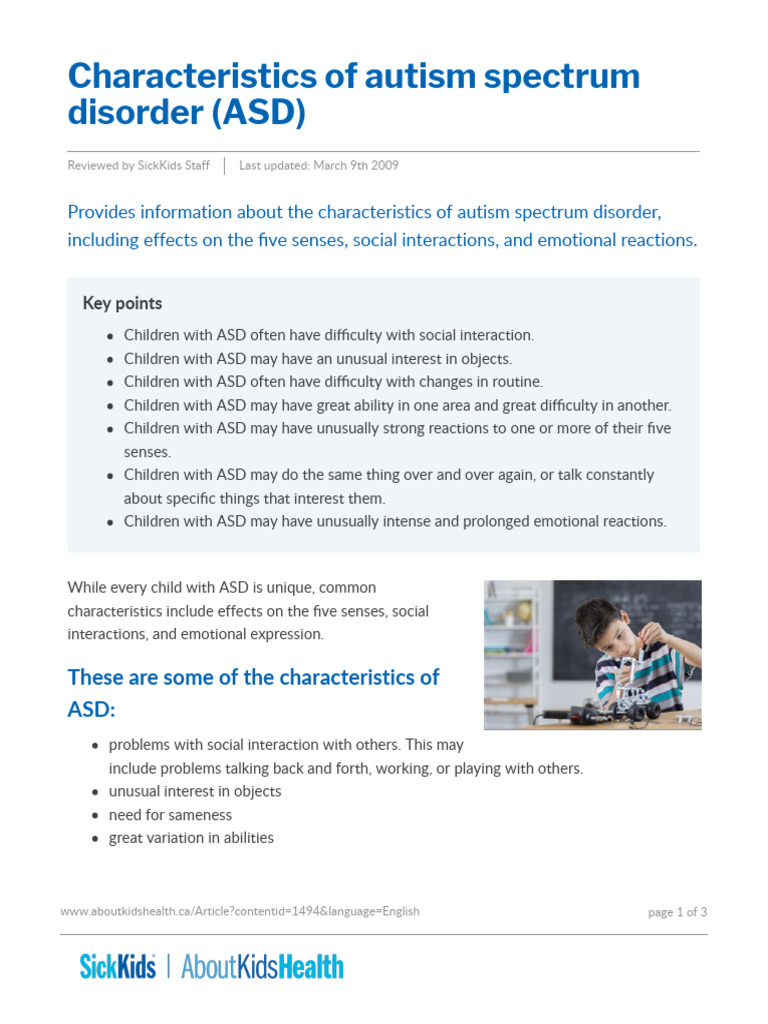 Key Characteristics of Autism Spectrum Disorder | PDF | Autism Spectrum ...