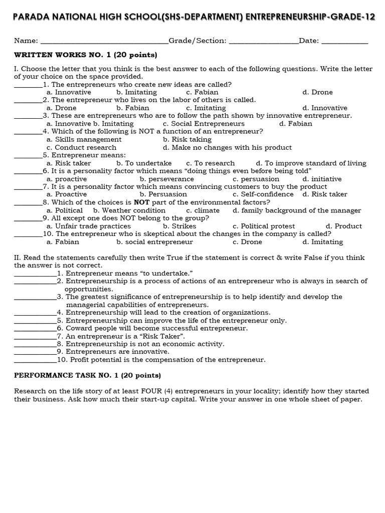 Entrep Act 1 | PDF | Entrepreneurship | Business Economics