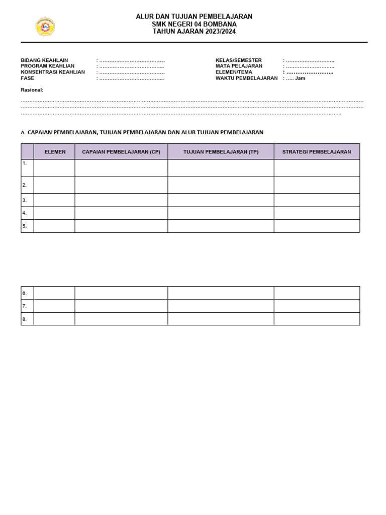 Form. Alur Tujuan Pembelajaran | PDF