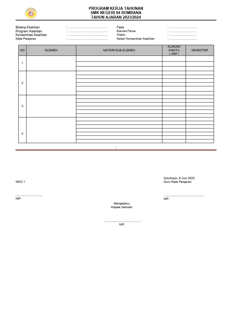 Form. Program Kerja Tahunan 2023-2024 | PDF