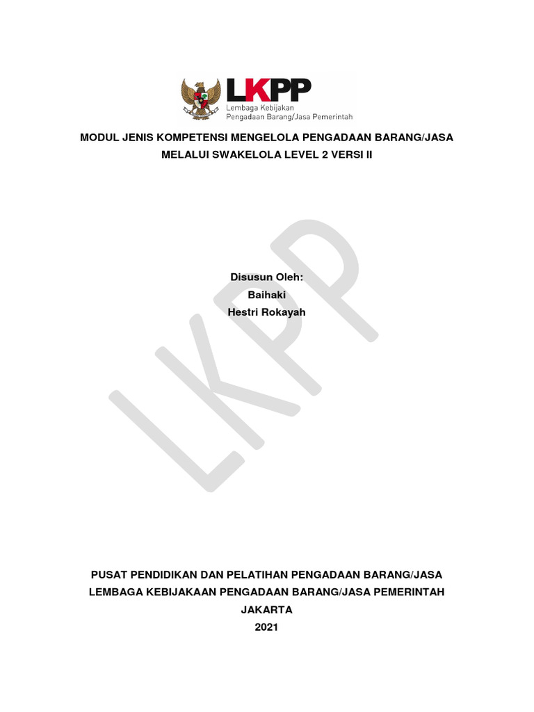 Modul JK Mengelola PBJP Secara Swakelola Level 2 PDF | PDF