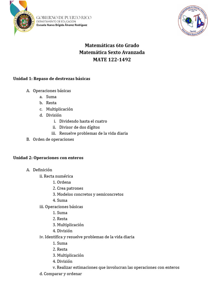 6to Bosquejo Matemática Sexto Avanzada MATE 121-1492 | PDF