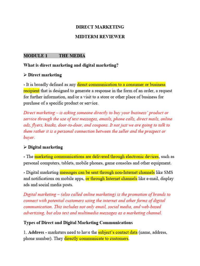 MKT111 DM Midterm Reviewer | PDF | Direct Marketing | Digital Marketing