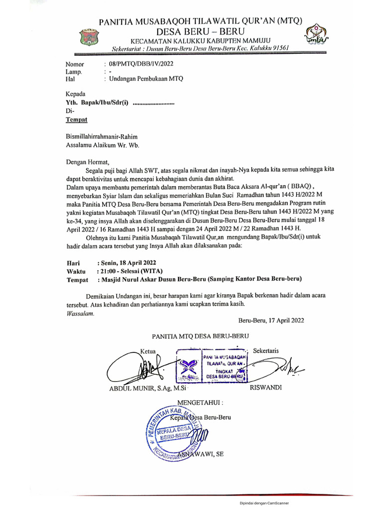 Undangan Pembukaan MTQ | PDF