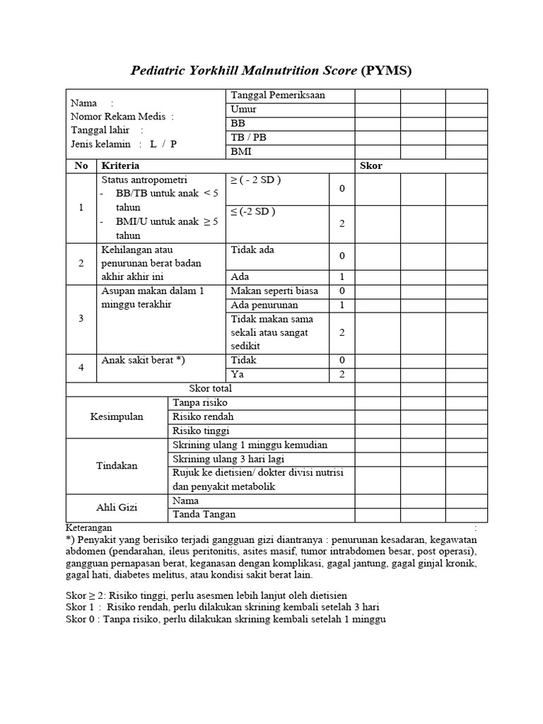 FORMULIR ASSESMENT AWAL ANAK (PYMS) Dota | PDF