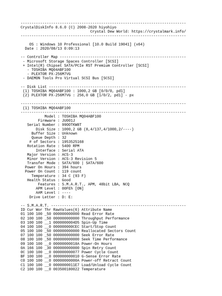 CrystalDiskInfo - 2020081300849 - HDD SSD | PDF | Hard Disk Drive | Solid State Drive