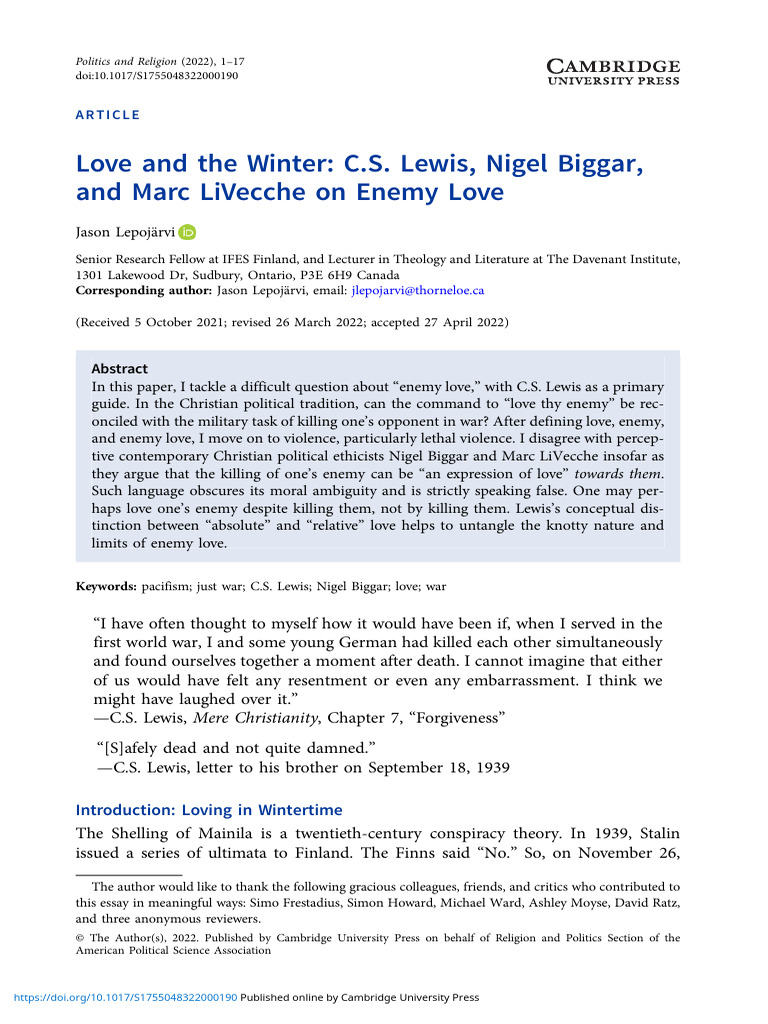 C.S. Lewis Love The Enemy | PDF | History | General Fiction