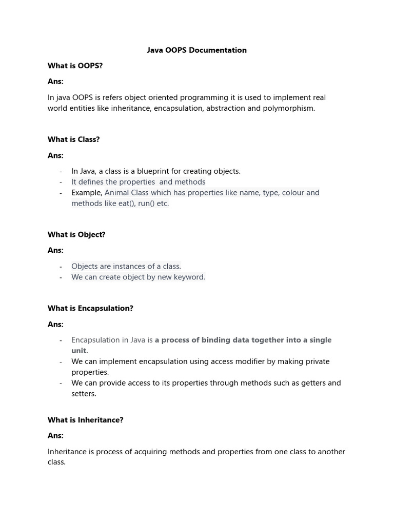 Java OOPS Documentation | PDF