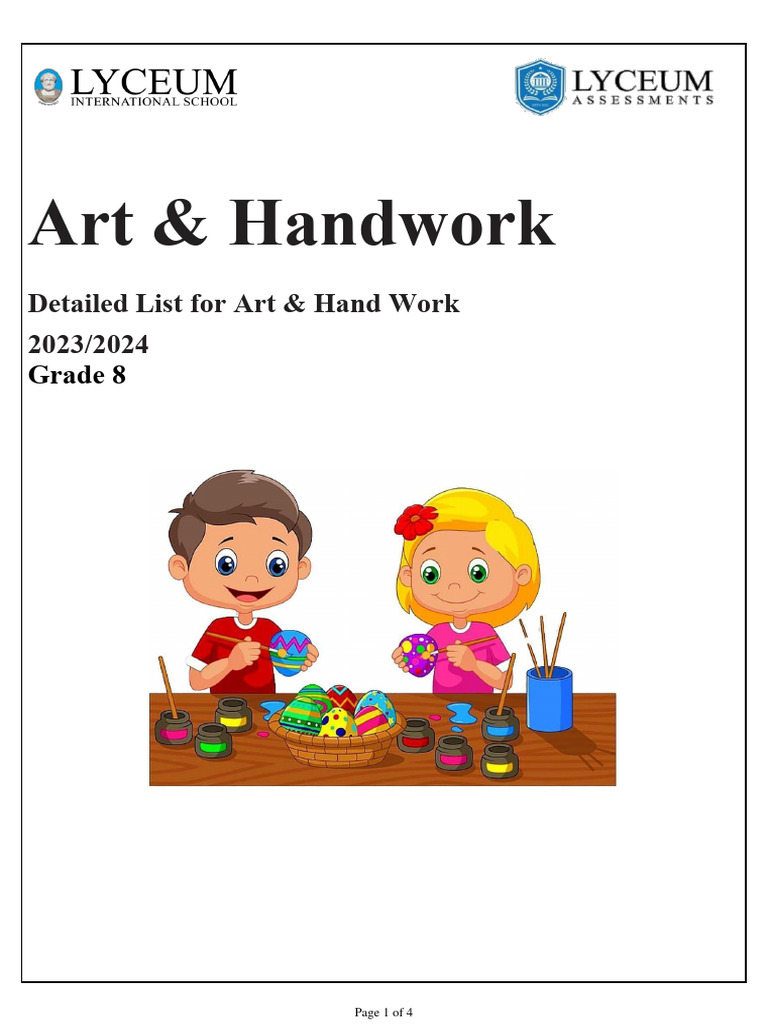 Grade 8 Art & Handwork Guide | PDF | Drawing | Paintings