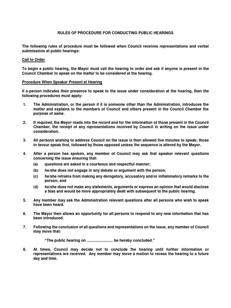 Procedure For Conducting Public Hearing | PDF | Public Law | Political Law