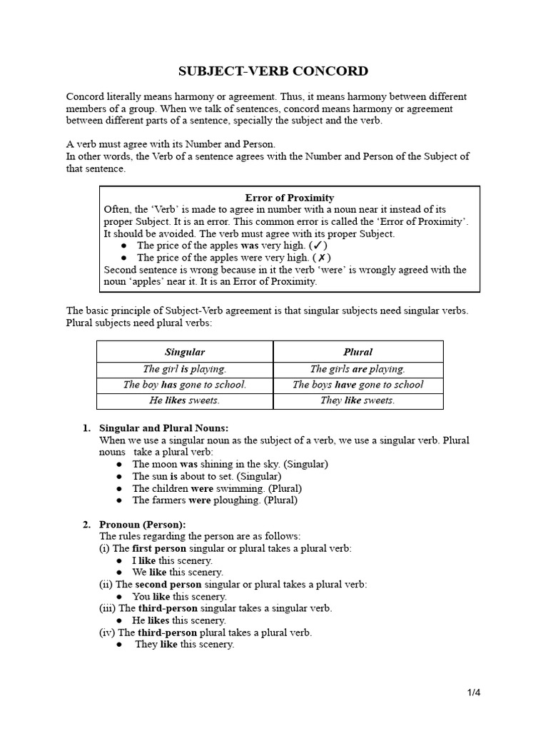 Subject Verb Concord | PDF