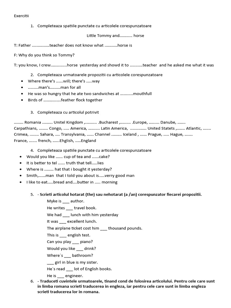 In Limba Romana Scrieti Traducerea in Engleza, Iar Pentru Cele Care ...