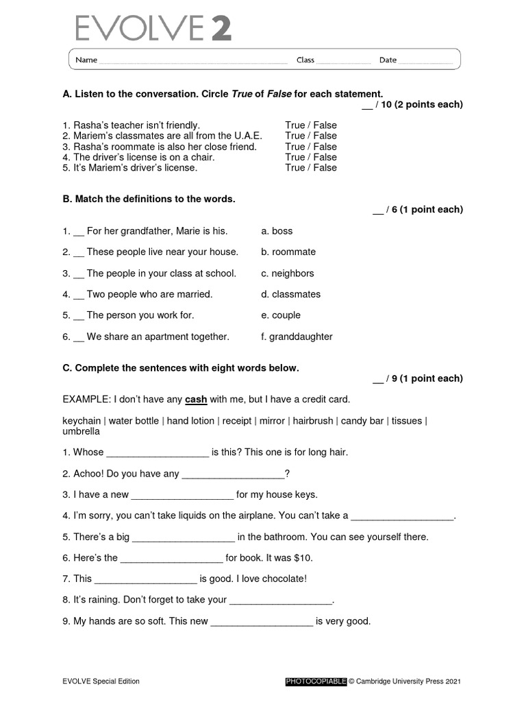 Evolve Se l2 Unitquiz 1b | PDF