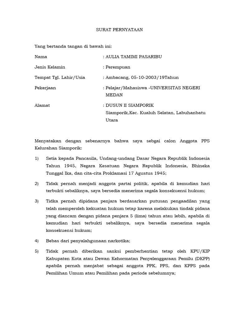 Surat - Pernyataan KPU | PDF