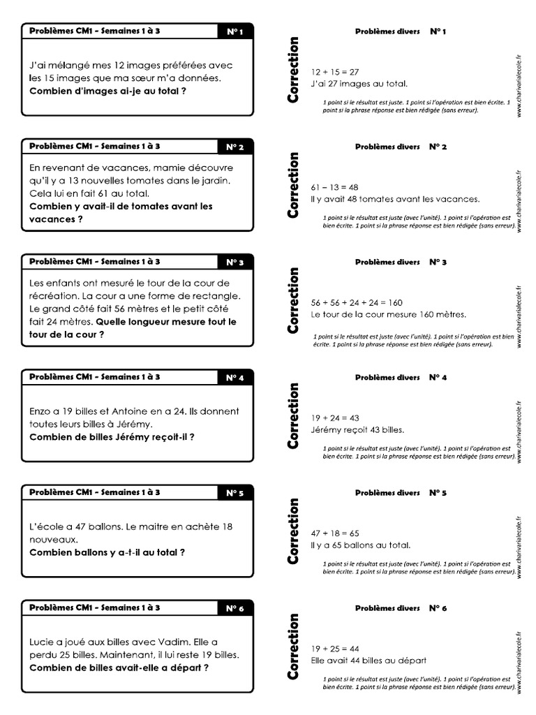 Problemes Cm1 Version 2019 Avec MHM Complet Par 6 | PDF