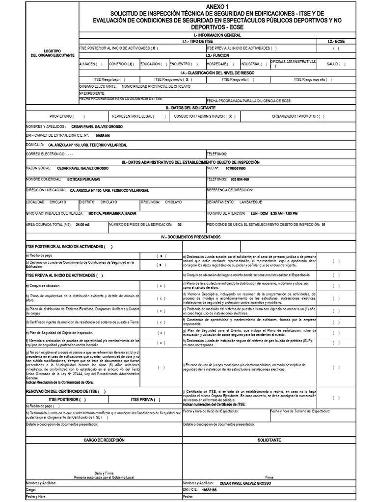 0 Anexo 1 Formato de Solicitud ITSE ECSE | PDF