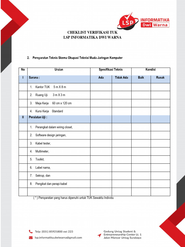 Ceklist Verifikasi Tuk Skema 2 | PDF