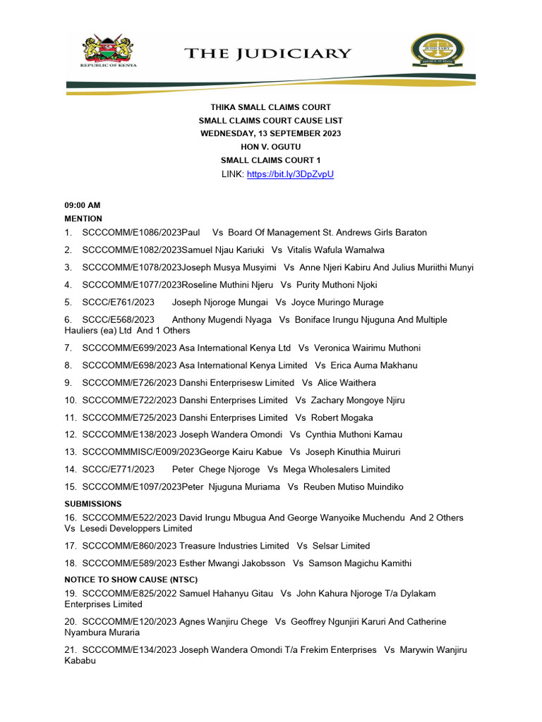 THIKA SCC Cause List | PDF