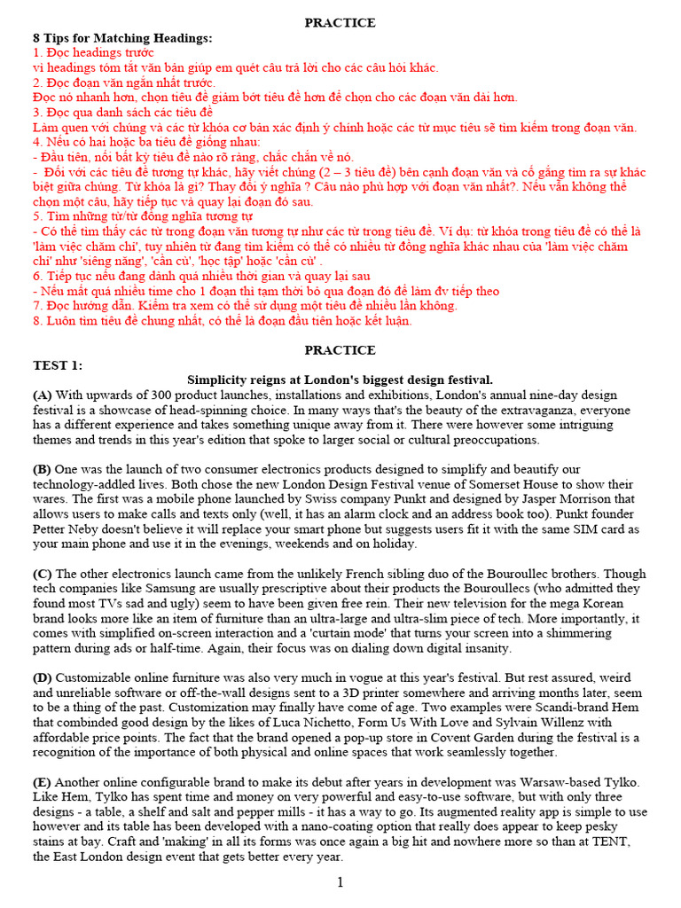 Matching Heading - Handout | PDF