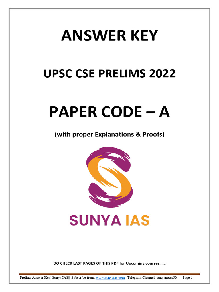 Prelims 2022 - Answer KEY - Sunya IAS | PDF