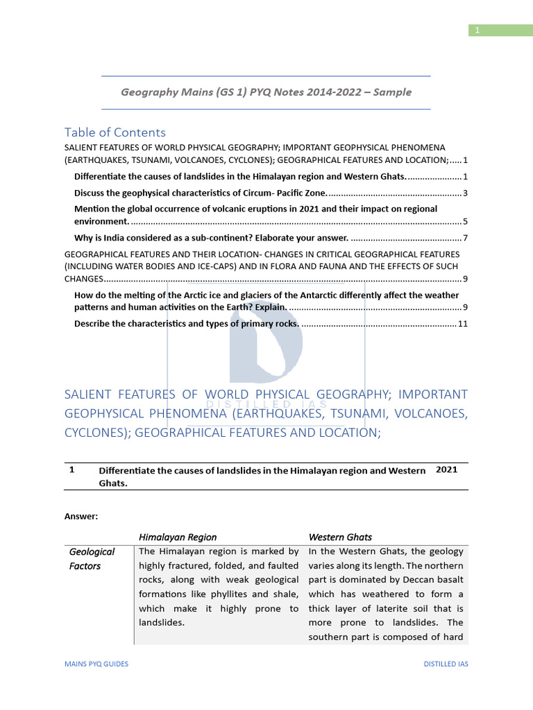 Physical Geography Mains(GS1) PYQ Notes 2014-2022 | PDF | Igneous Rock ...