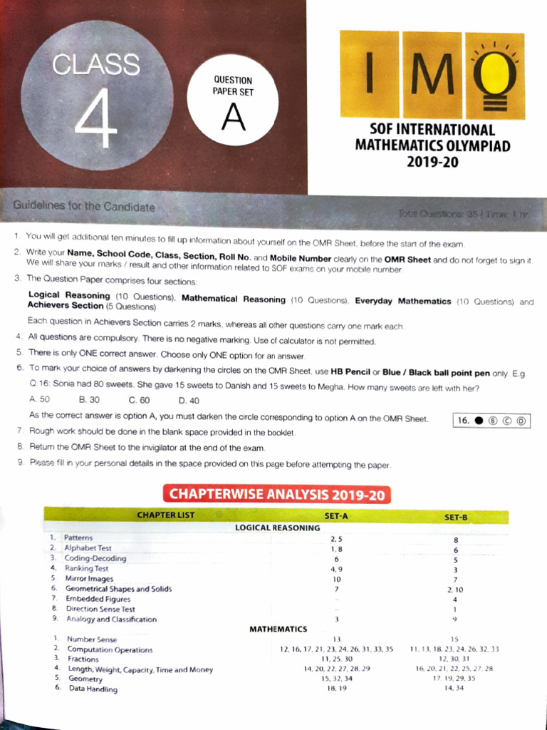class 4 Olympiad maths sample paper3 | PDF | Geometry | Mathematics