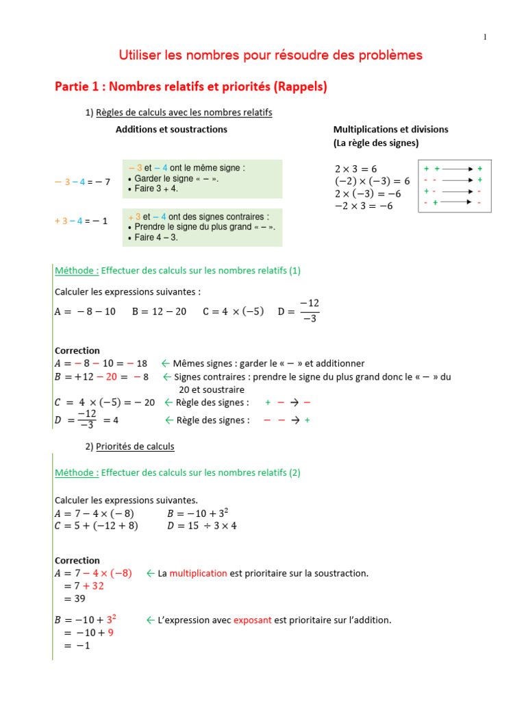 Cours Utiliser Les Nombres Pour Résoudre Des Problèmes OP | PDF