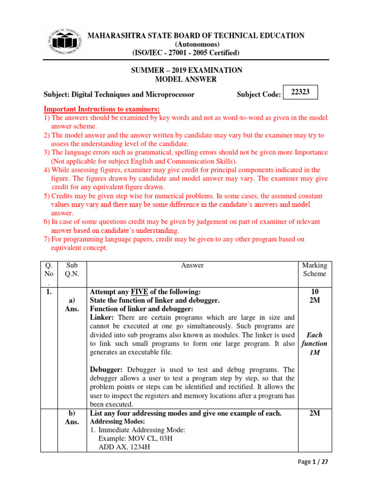2019 Summer Model Answer Paper (Msbte Study Resources) | PDF