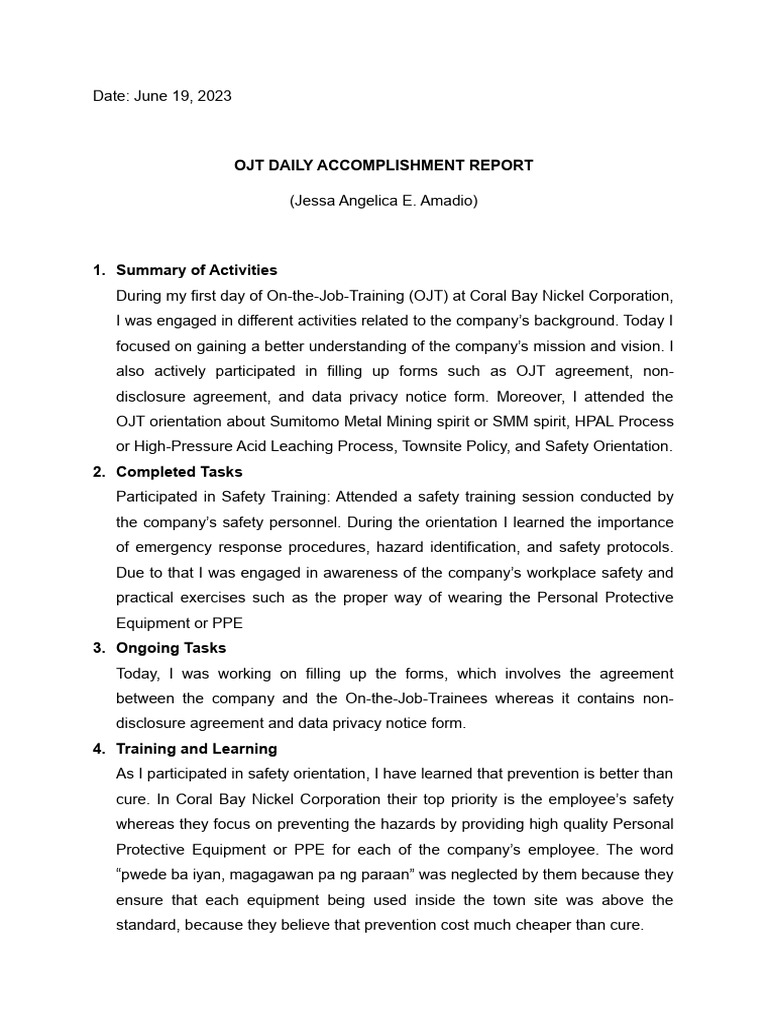 Accomplishment Report Day 1 | PDF