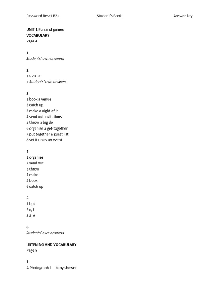 Password Reset B2 SB Answer Key | PDF | Verb