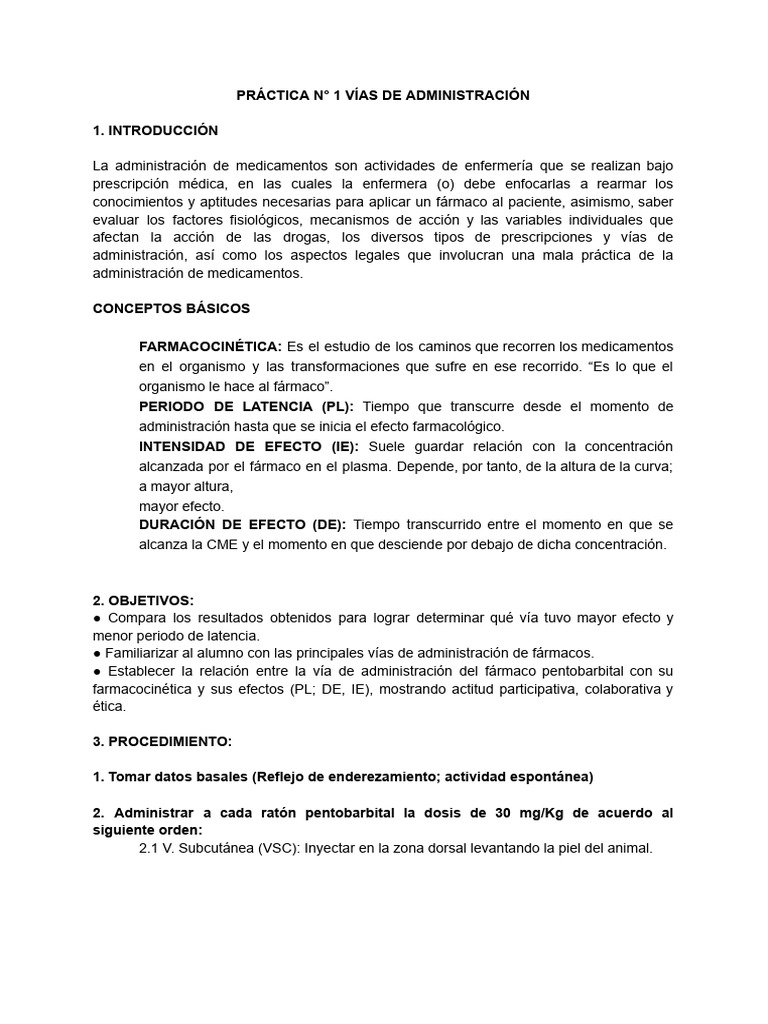 Práctica #1 Vías de Administración | PDF