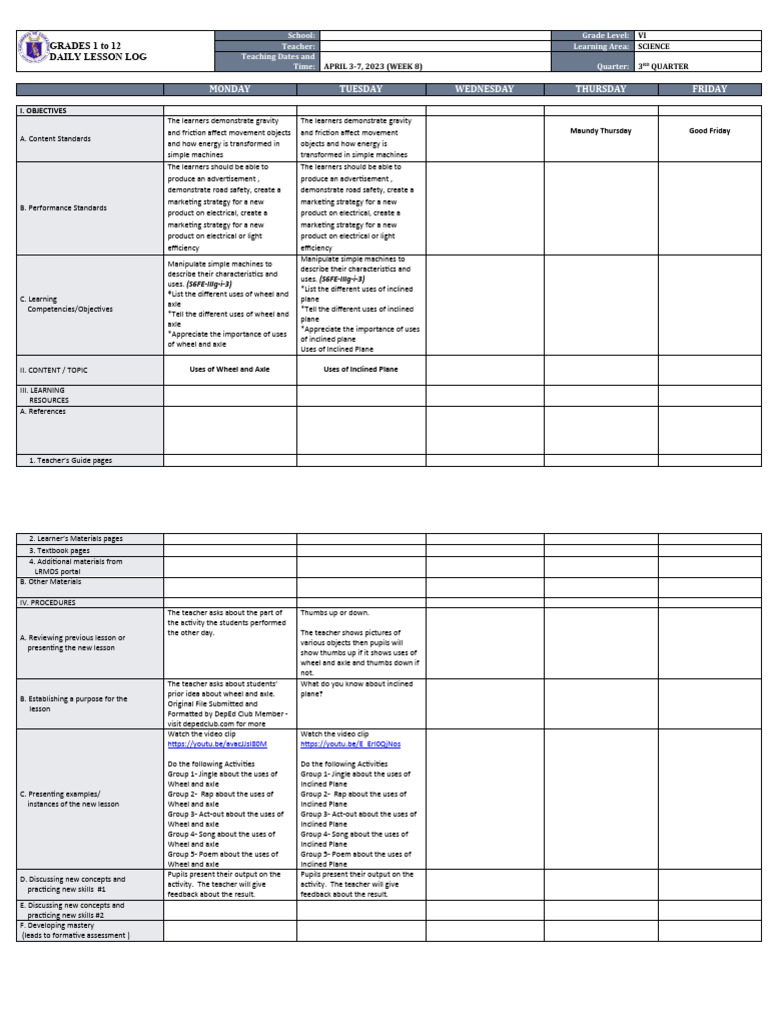 DLL - Science 6 - Q3 - W8 | PDF