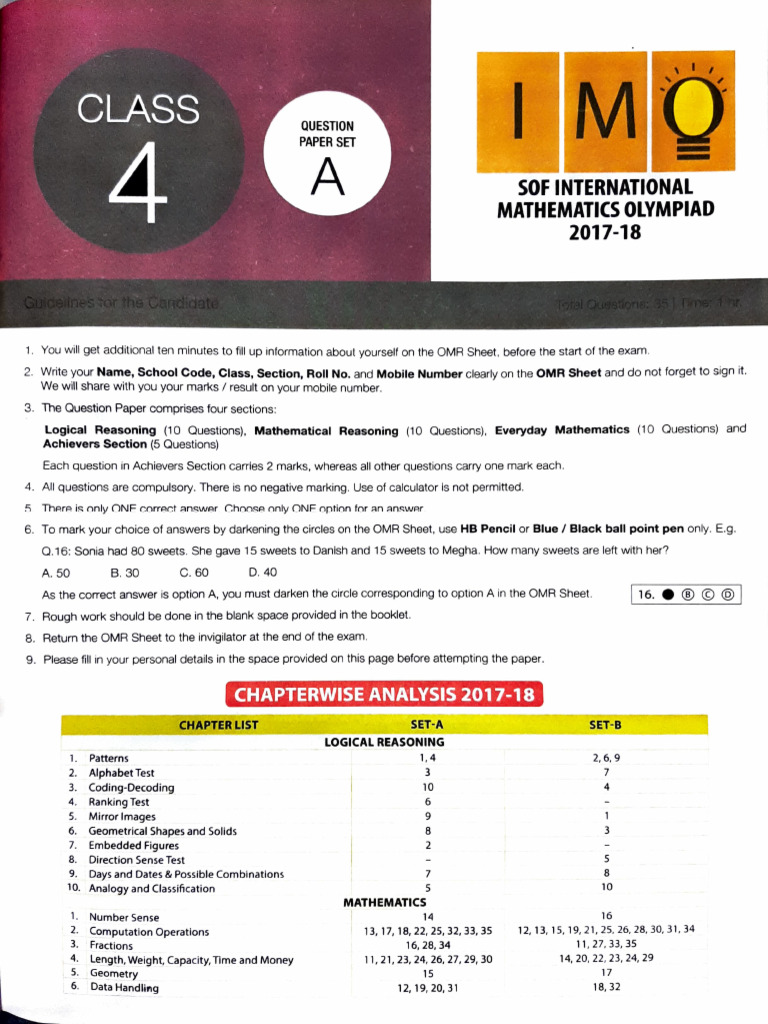 SET 5class 4 Olympiad Maths Sample Paper5 | PDF | Geometry | Mathematics