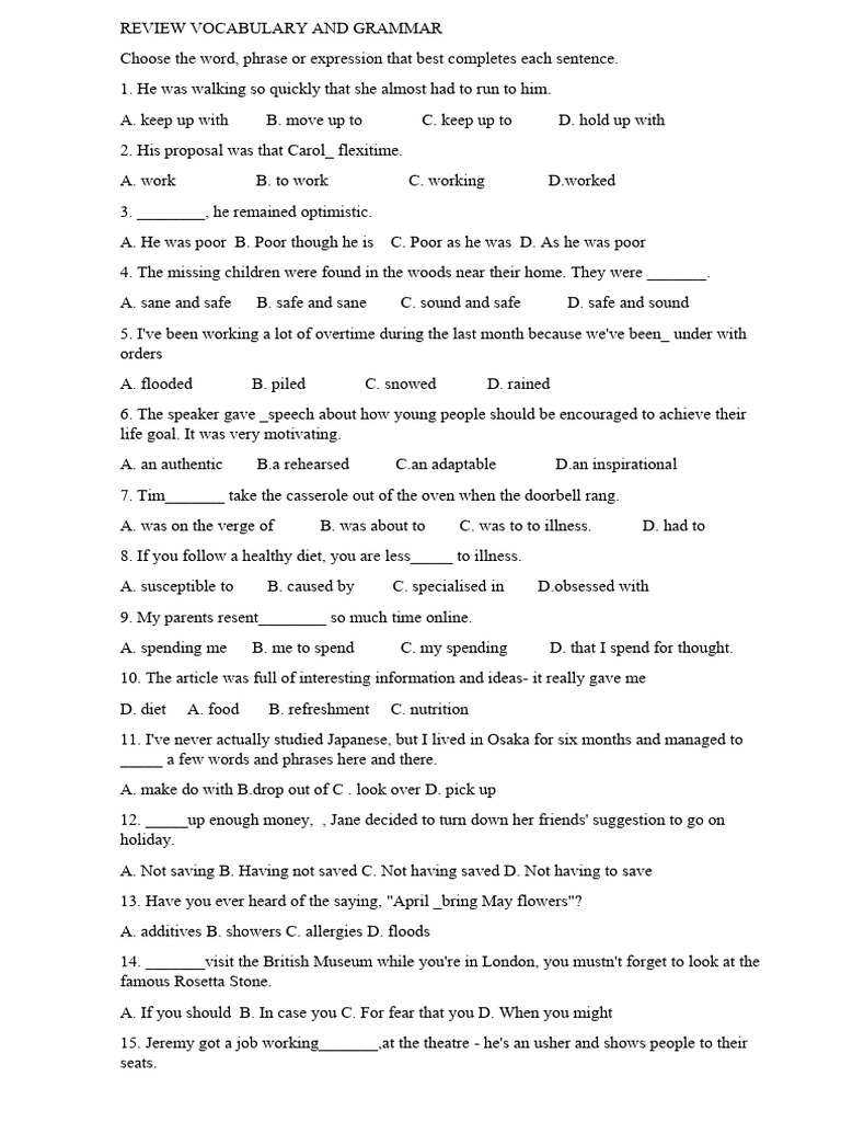 Review Vocabulary and Grammar | PDF