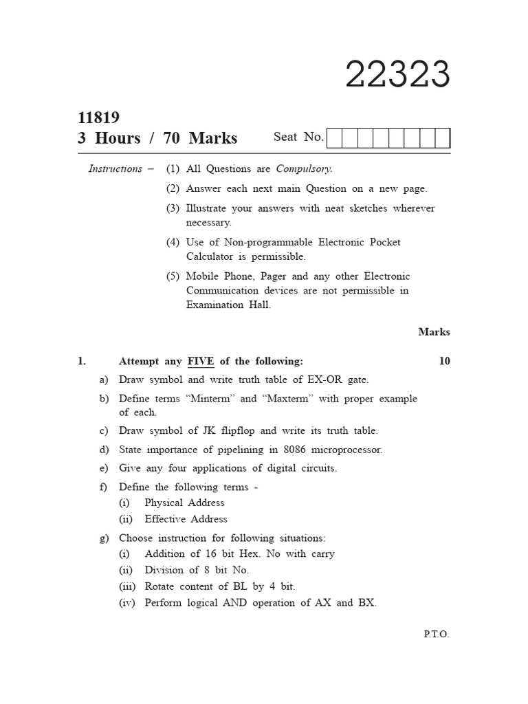 Digital Circuits and Microprocessor Exam Guide | PDF | Logic Gate ...