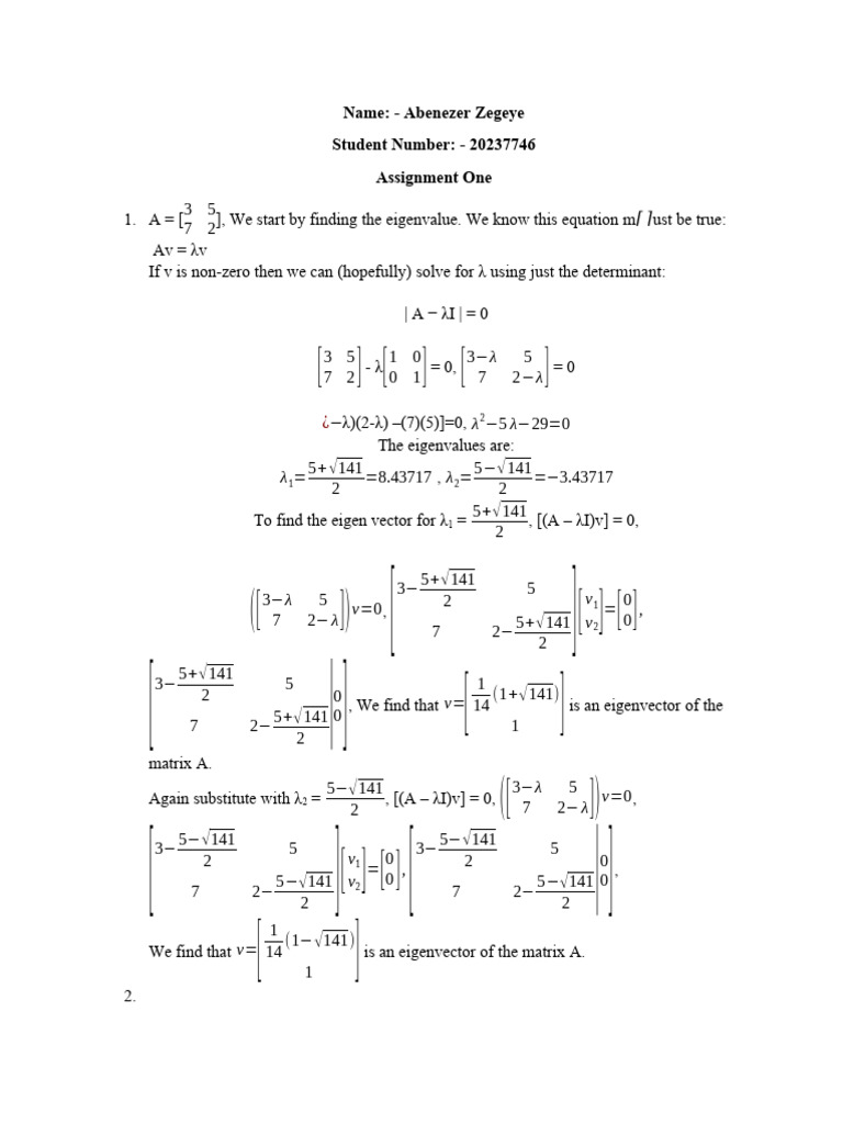 Assignment 1 | PDF | Eigenvalues And Eigenvectors | Matrix Theory Assignment 1 | PDF | Eigenvalues And Eigenvectors | Matrix Theory
