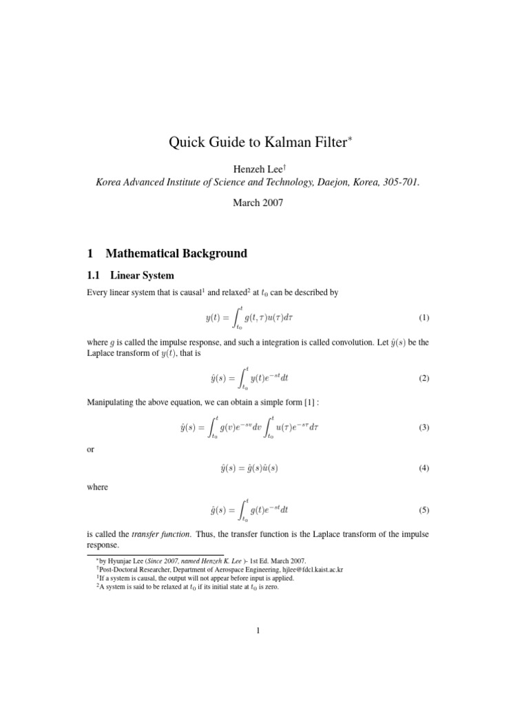 Kalman Filter | PDF | Matrix (Mathematics) | Kalman Filter