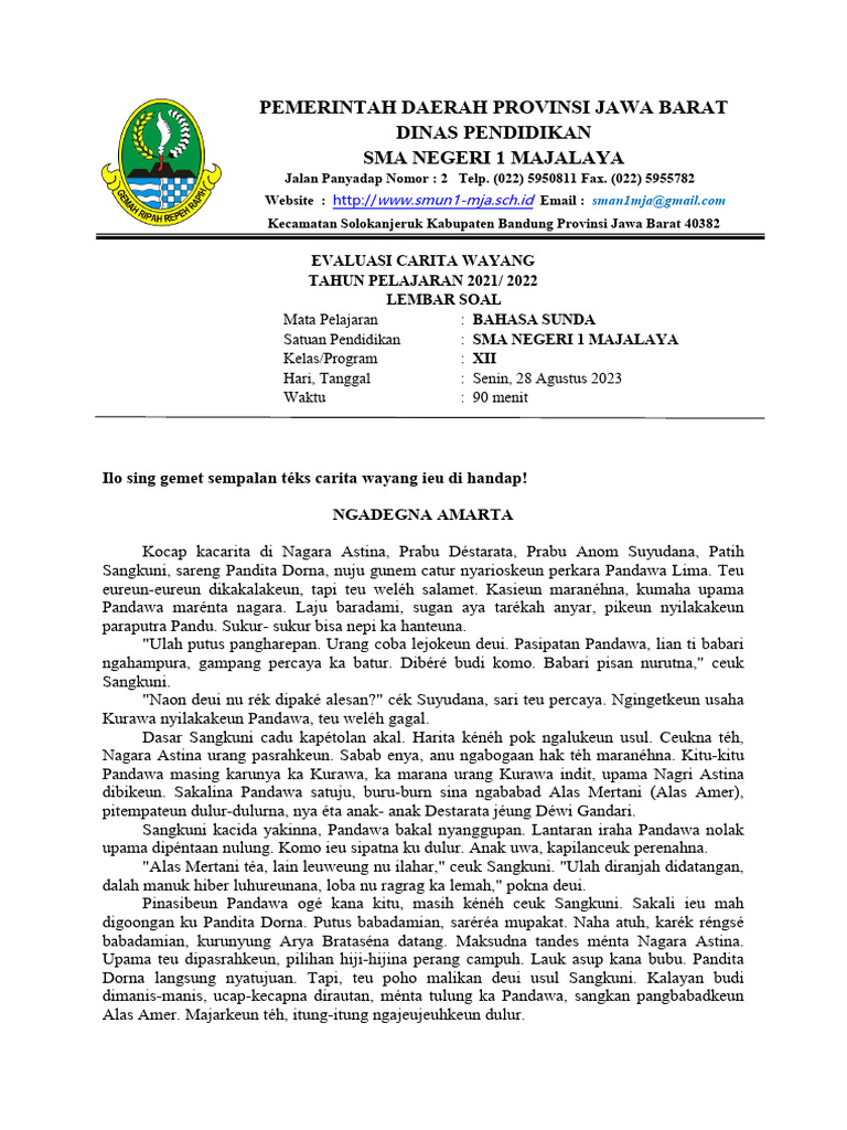 EVALUASI CARITA WAYANG Sunda | PDF