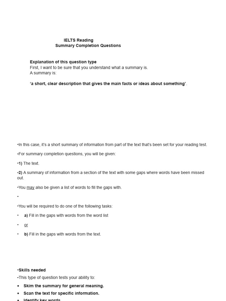 Summary Completion | PDF | Word | Adjective